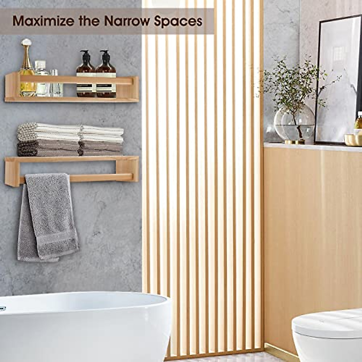 weiff Floating Shelves Set of 2, Wall Mount Bookshelves Rubber Wood Wall Decor Shelf for Kids Room, Bedroom/Bathroom/Living Room/Kitchen Storage & Decoration