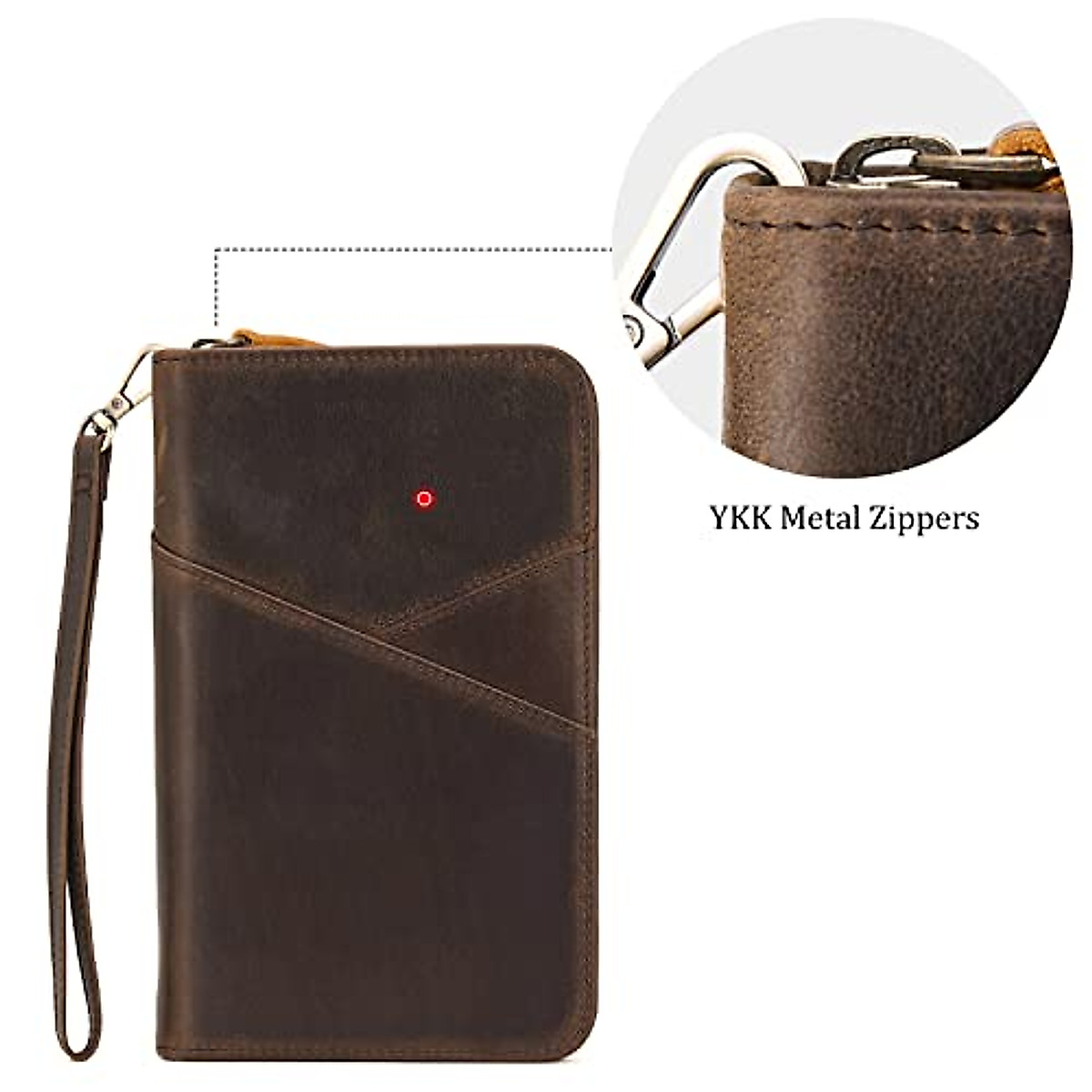 Polare Full Grain Leather Passport Holder With YKK Zipper RFID Blocking Travel Document Organizer Ticket Holder Cover Case Holds 2 Passports (Dark Brown)
