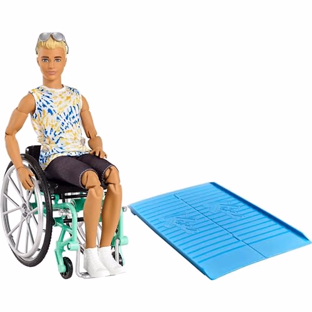 Barbie Ken Fashionistas Doll #167 with Wheelchair and Ramp Wearing Tie-Dye Shirt, Black Shorts and Accessories (Amazon Exclusive)