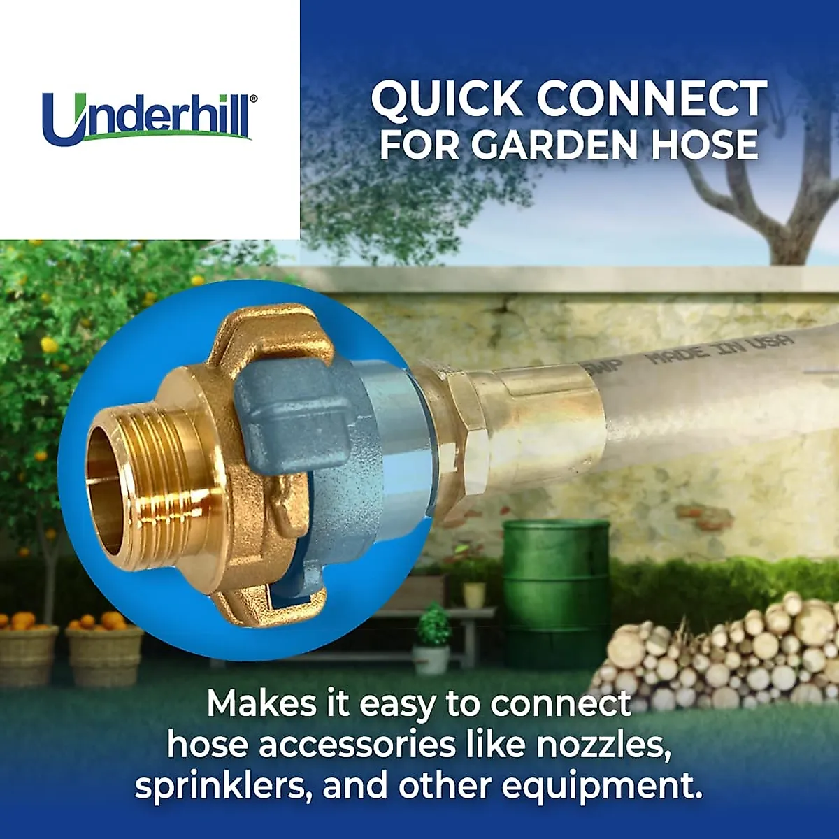 Underhill Quick Connect Garden Hose Fitting, Connector, Heavy-Duty, Solid Brass, 3/4 Inch Male Hose Thread, A-BQ7M