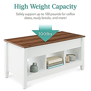 Best Choice Products Lift Top Coffee Table Hidden Storage Wooden Dining Accent Table Furniture for Living Room, Display Shelves - White/Brown