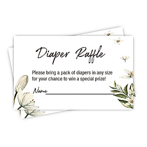 FARHTINANFX 50 Greenery Diaper Raffle Tickets for Girl or Boy Baby Shower Invitations, Baby Shower Games, with Name Line 3.5" x 2"