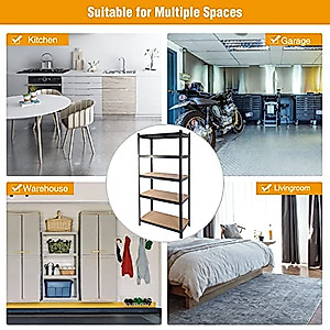 ALBOMI 35" W x 18" D x 71" H Adjustable Metal Garage Shelving Unit, 5-Tier Heavy Duty Garage Storage Shelves with Board, Multipurpose Storage Shelves Rack for Garage Basement Warehouse Office, Black