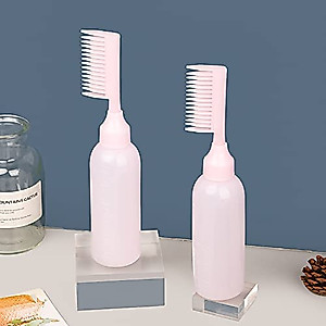 Hair Dye Brush Bottle Applicator Bottle for Hair Oil Hair Colouring Hair Dyeing Bottle Brush with Graduated Bottle Comb Root Comb Salon Hair Coloring Tool (2 Pack Pink)