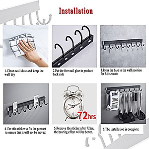 NC Kitchen Towel Hook Self Adhesive Installation,with 8 Slide Hooks, Kitchen Must Haves,Door,Key,Bathroom Coat Rack Hook Space Aluminum Wall Bathroom Hat Hook.(15.75 inch with 8 Hook, Silver White)