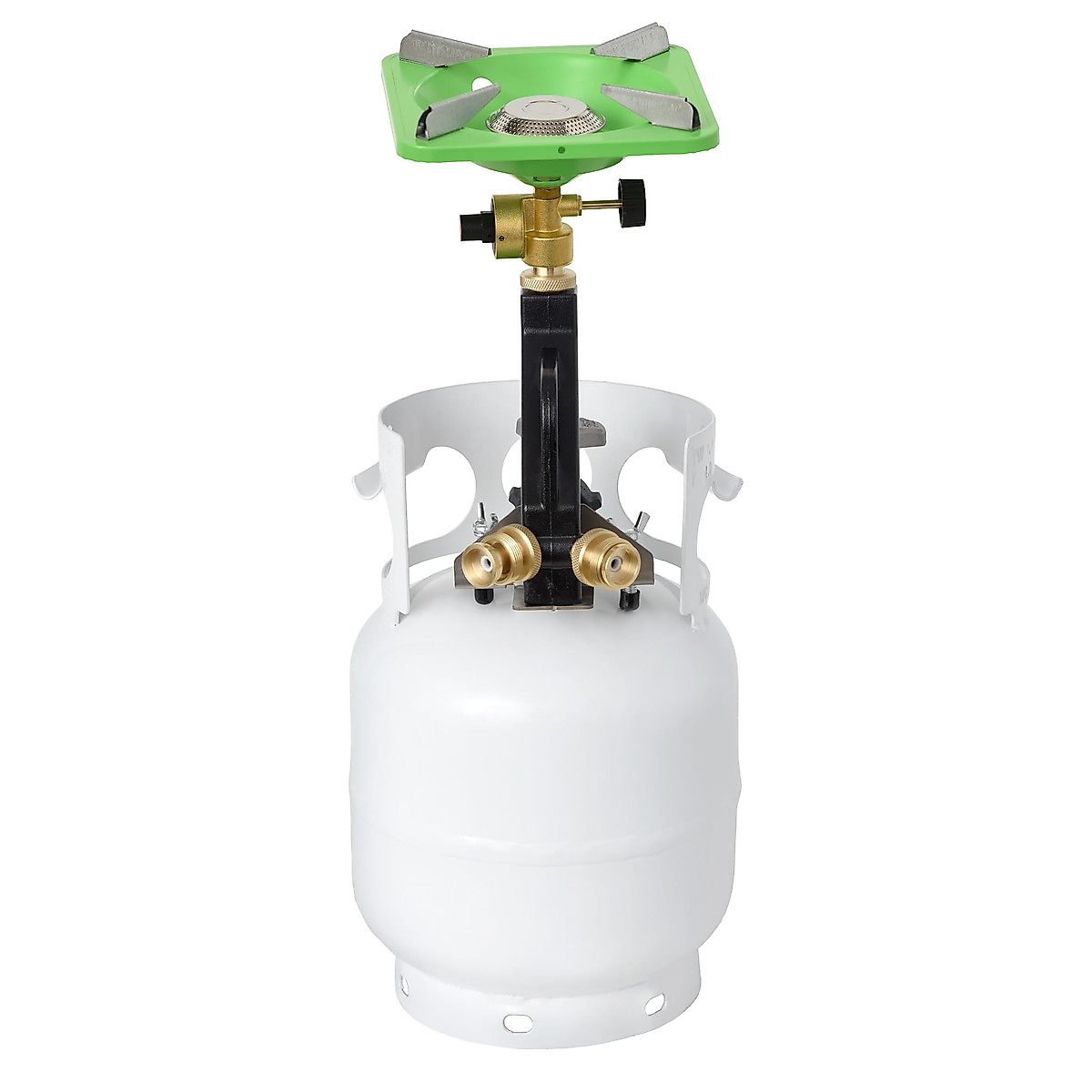 Flame King FK-DTMINI Mini 3-Port Distribution Tree for Camping, Connects 1-lb Appliances to a Standard Propane Tank, Perfect for Lanterns, Stoves, Heaters, and Grills, Black & Gold