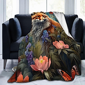amepay Fox Blanket Gifts for Kids Girls Forest Flowers Animal Butterfly Flannel Throw Blankets Soft Comfy Lightweight for Home Decor Couch Bed Sofa 60x50 Inches