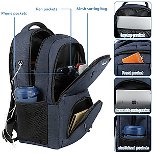 Business Travel Laptop Backpack, Water Resistant, with Headphone Hole, Men's Women's College Laptop Bag for 15.6" Laptop (Royal blue)