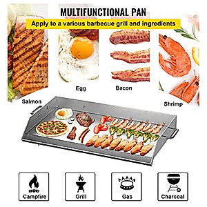 VEVOR Stainless Steel Griddle,36" x 22" Universal Flat Top Rectangular Plate, BBQ Charcoal/Gas Non-Stick Grill with 2 Handles and Grease Groove with Hole，Grills for Camping, Tailgating and Parties