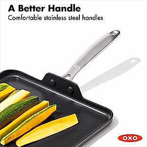 OXO Enhanced 11" Griddle Pan, PFAS-Free Ceramic Nonstick, Durable Hard Anodized Cookware, Scratch Resistant, Stainless Steel Handle, Good Grips, Dishwasher/Oven Safe, Black