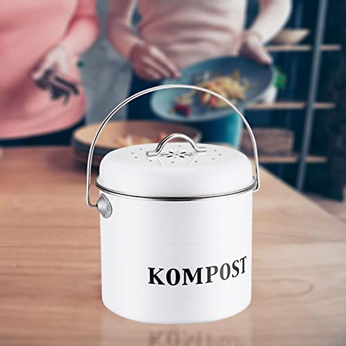 JISADER Kitchen Compost Bin, Compost Bucket Odorless Indoor Farmhouse Trash Food Vegetable Residue Peel Compost Pail Kitchen Composter