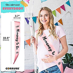 CORRURE Baby Shower Sash for Girl - 'Mommy to Be' Sash With Beautiful Pink Ribbon and Black Foil Text - Ideal Gender Reveal, Baby Shower, Welcome Baby, Mom to Be or Baby Sprinkle Gift