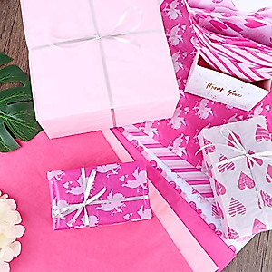 Kavoc 60 Sheets Huge Size Valentines Day Tissue Bulk, 20 x 30 inch Hot Pink Rose Red Love Heart Cupid Tissue Paper for Gift Wrapping, Gift Bags, Valentine's Day, Mother Plot, Birthday Party