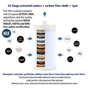 ZHYUUAX 1 Micron Shower Filter, in line Water Filter, Washing Machine Filter System, Composite Carbon Cartridge Double Filtration, Removal of Chlorine and Fluoride-Improve Cough+2 pcs connectors