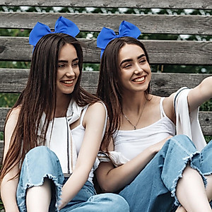 METYOND 8" Inch Cheer Bows, Large cheer bows Hand-made Grosgrain Ribbon Hair Accessories for Teen Girls Softball Cheerleader Sports - 4 Pieces Blue