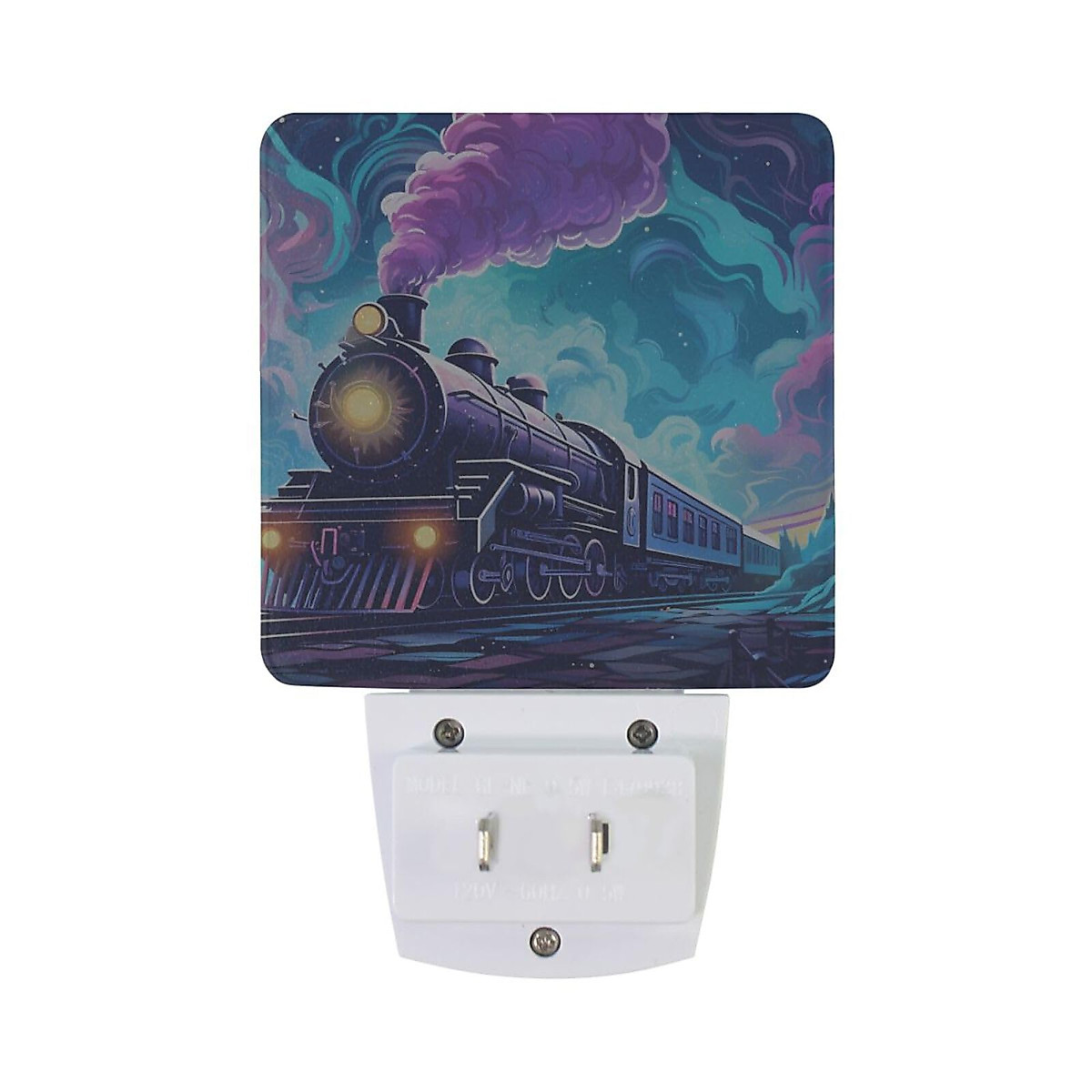 ZENWAWA Steam Train Illustration Night Light Plug into Wall Decorative Auto Dusk to Dawn Sensor LED Night Lamp 2 Pack 3×4.5×1.4 in