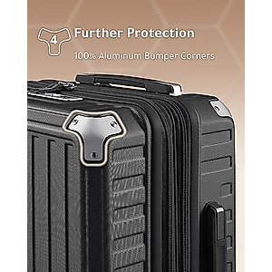 LUGGEX PC Carry On Luggage Sets 2 Piece - Hard Shell Expandable Suitcase Sets - 4 Metal Corner Hassle-Free Travel (Black Suitcase)