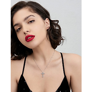 CannyCat Moissanite Cross Pendant Necklace for Women 4.0 mm 27 pieces 2.3 CTTW D-E-F color VVS Moissanite Diamond Cross Necklaces Platinum Plated Sterling Silver 16+2” Chain Anniversary Womens Gift