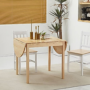 HOMCOM 55" Solid Wood Kitchen Table, Drop Leaf Tables for Small Spaces, Folding Dining Table, Natural