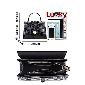 PIJUSHI Designer Handbags for Women Crocodile Leather Crossbody Satchel Bag with Butterfly(66297 Black)