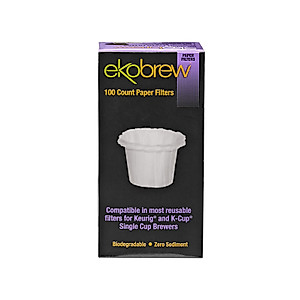 Ekobrew 100 Count Paper Filter, Compatible In Most Reusable Filters for Keurig and K-Cup - White