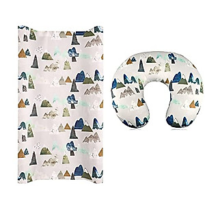 Changing Pad Cover & Nursing Pillow Cover, Neutral Breastfeeding Pillow Slipcover for Baby Boys & Girls, Changing Table Sheets Mountains