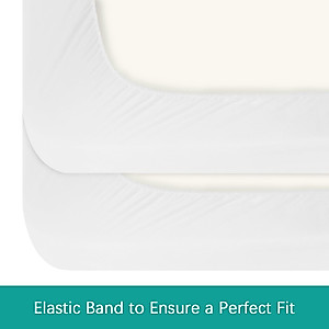 Biloban Crib Sheets Waterproof, Crib Mattress Protector Pad for Standard Crib & Toddler Mattress, Cozy Crib Sheet for Baby Boy and Girl, White, 2 Pack