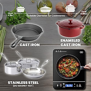 OMEO Portable Induction Cooktop Hot Plate Countertop Burner 1800 Watts Induction Burner with LCD Sensor Touch, LED Display, 10 Temperature Levels, Child Safety Lock, Auto Shutoff Function