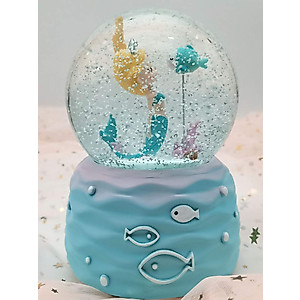 Mermaid Snow Globes,Snowglobes with Musical,LED Lights, Gifts for Girls,Birthday Christmas Festival Gift for 5-12 Year Old Girls (Blue)