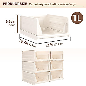 CTSNSLH 6 Pack Folding Closet Organizers Storage Box, Stackable Storage Bins, Plastic Drawer Basket Closet Storage for Wardrobe Cupboard Kitchen Bathroom Office Light Beige-6L