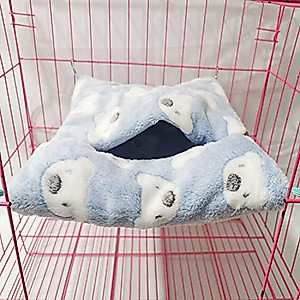 Littledropet Thick Fleece Ferret Sugar Gliders Hammock Pouch Sack Swing Hanging Bed for Rat Guinea Pig Squirrel and Other Small Animal (L(13.7inch), Blue)