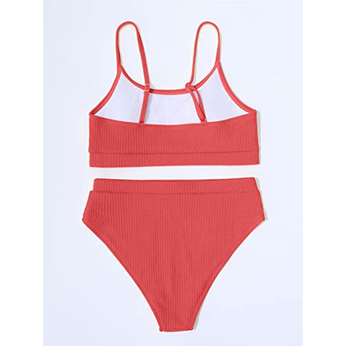 MakeMeChic Women's Ribbed High Waisted Bikini Sets Swimsuit Bathing Suit Watermelon Pink XL