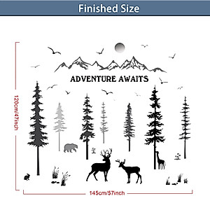 Prabahdak 3 Sheets Woodland Nursery Wall Decals Forest Deers Wall Stickers Bears Pine Tree Wall Decals Inspirational Quote Mountain Animal Sun Wall Stickers DIY Wall Decals for Kids' Room