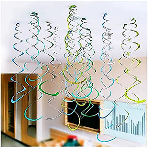 Mefuny Pack of 30 Purple Gold Green Hanging Swirl Decorations Mardi Gras Sparkly Streamers Foil Swirls for Ceiling Decorations Party Supplies