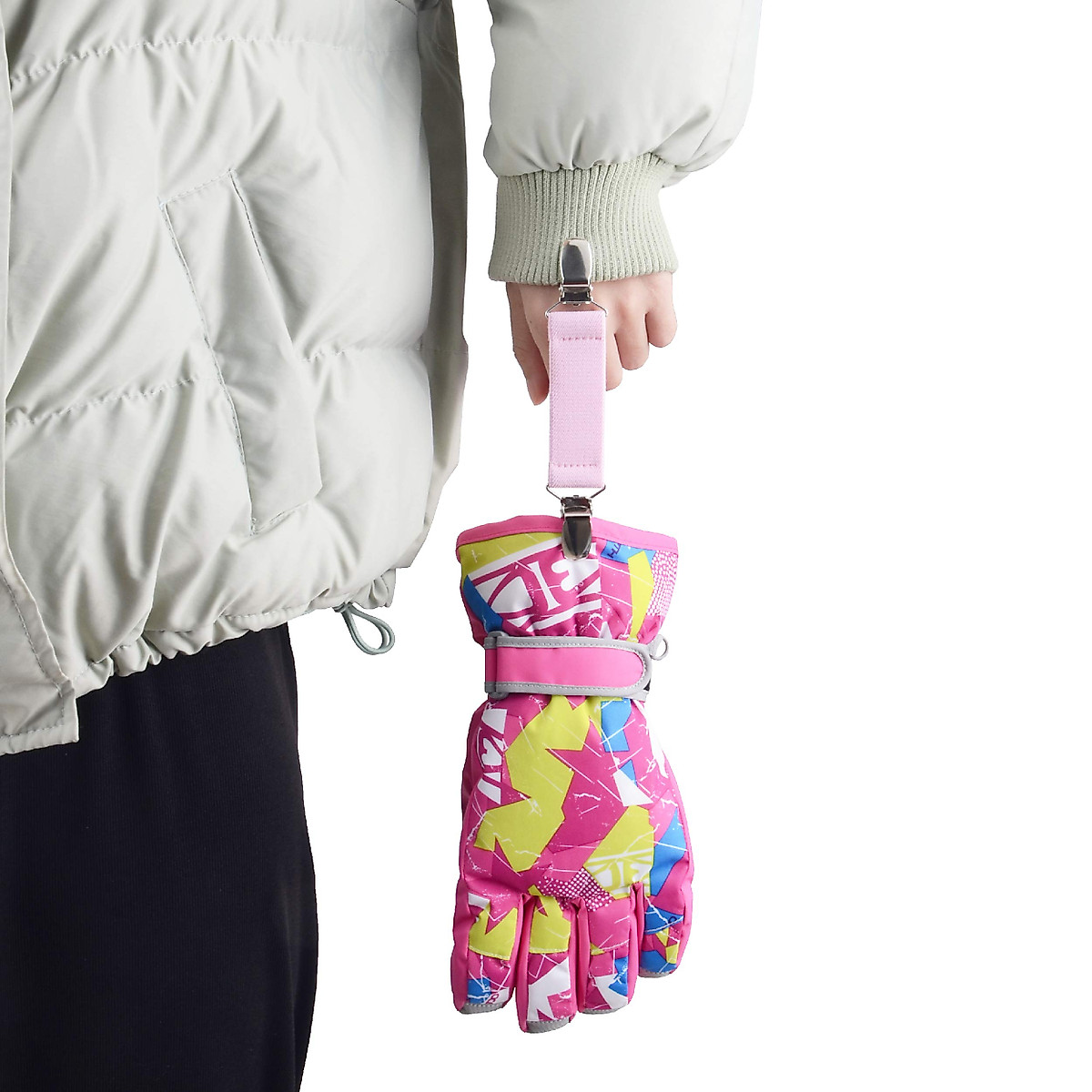 TRIWONDER Mitten Clips for Toddlers Kids Gloves Clips Adults Dress Clips Back Cinch Suspender Sweater Cardigan Shawl Boot Hat Clip for Travel (Black, 7.5cmx2-10cmx1-120cmx1)