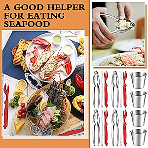 Mepase 62 Pcs Seafood Tools Set Nut Cracker Set 12 Crab Crackers, 12 Crab Forks/Picks, 12 Lobster Shellers, 12 1.7 oz Dipping Sauce Cups, 12 Lobster Bibs, 2 Red Checkered Disposable Plastic Tablecloth