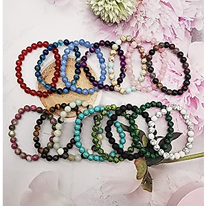 FINZOR 15 Pcs 8mm Healing Stone Beaded Bracelets for Women Men Semi-Precious Gemstones Bracelets Crystal Beaded Bracelet Unisex Adjustable Stretch Bracelets
