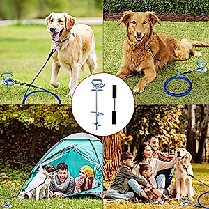 Dog Tie Out Stake-Heavy Duty Quality Dog Stake,Dog Stake Accommodates 2 Large Dogs,Dog Run Allows Dogs Up to 200lbs to Be Free and Safe On/Camping/Beach/Yard（with Brushe/Stainless Steel Carabiner）