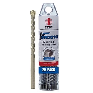 ITM V-GROOVE - VG-4002B - 3/16" X 4" - 25 Pack - Porcelain Tile Drill Bits - Carbide Tipped Drill Bits for Porcelain, Ceramic, Marble, Stone and Glass Tile