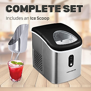 Frigidaire Stainless Steel Ice Maker Machine - Heavy Duty - Makes 26 lbs of Clear Ice Per Day - Digital LED Control Panel - Transparent Window - 1.2 Quart Water Reservoir - Stainless Steel