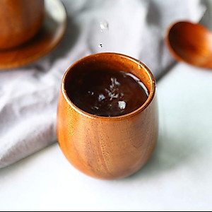 Natural Wood Tea Cup Solid Wooden Mug for Tea Coffee Water Milk Juice Drinks, About 4 oz