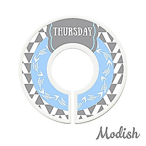 Modish Labels Daily Clothes Organizers, Days of Week Closet Dividers, Closet Organizers, School Supplies, Work Week Clothes Organizer, Boy, Male, Men, Arrows, Tribal, Blue, Grey, Gray (Days)