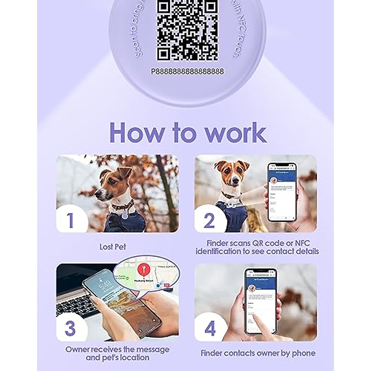 PawsRealm NFC & QR Code Pet ID Tag, Silicone Silent Dog Tag, Cat Name Tag, Personalized Customized Dog Tag, Modifiable Pet Online Profile, Instant Pet Location Alert Email, Anti-Lost Function
