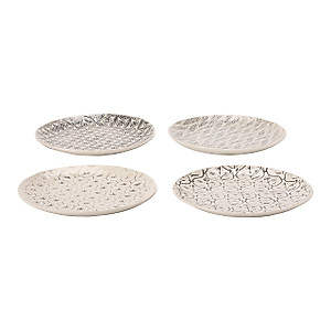 Creative Co-Op Set of 4, 7.75" Round Stoneware Plate Dinnerware, Multi