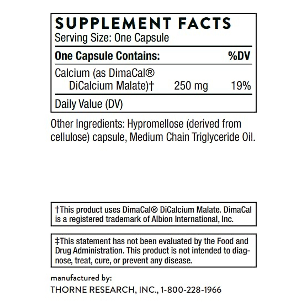 Thorne Calcium - (Formerly DiCalcium Malate) - Chelated Calcium for Enhanced Absorption with DimaCal for Bone Density Support - 120 Capsules