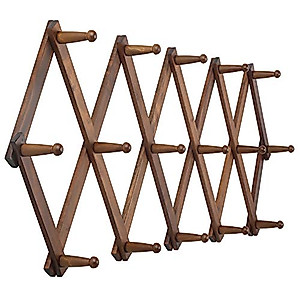 WEBI Accordian Wall Hanger,Expandable Wooden Coat Rack Wall Mounted,Hat Rack for Wall,Accordion Wall Rack for Hats,Caps,16 Peg Hooks,Rustic Brown