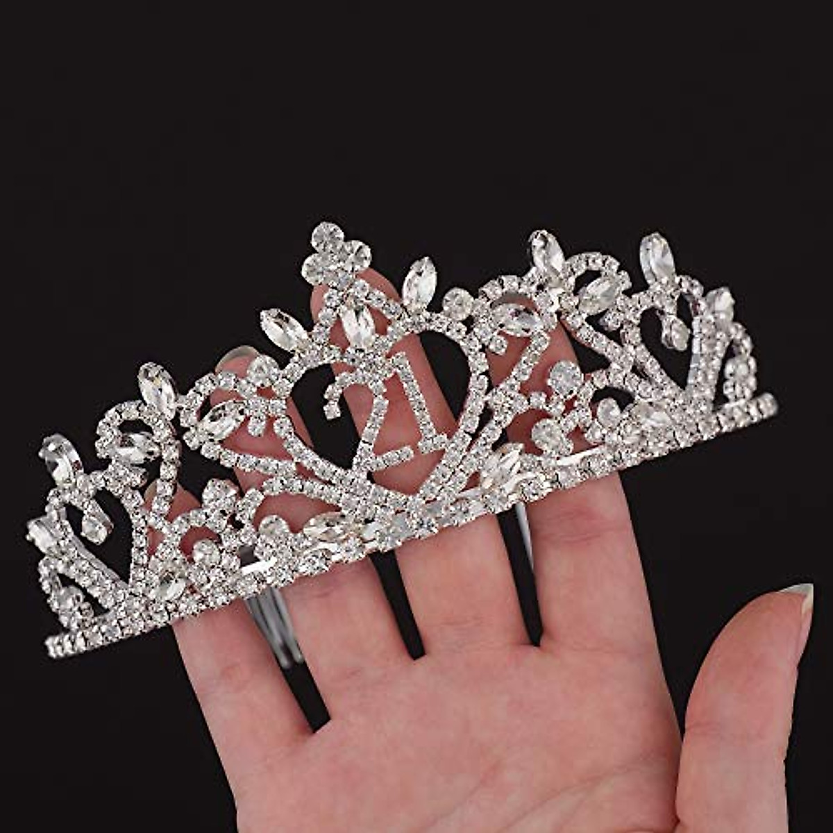 Ella Celebration 21st Birthday Tiara 21 Crown for Women Birthday Party Headband Hair Accessories Supplies (Silver Heart)