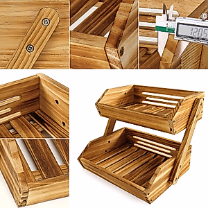 G.a HOMEFAVOR Fruit Basket: 2-Tier Pine Wood Fruit Bowl for Kitchen, Fruit Stand Storage Holder for Vegetables and Snack Home Kitchen Countertop Organizer (Self-assembly)