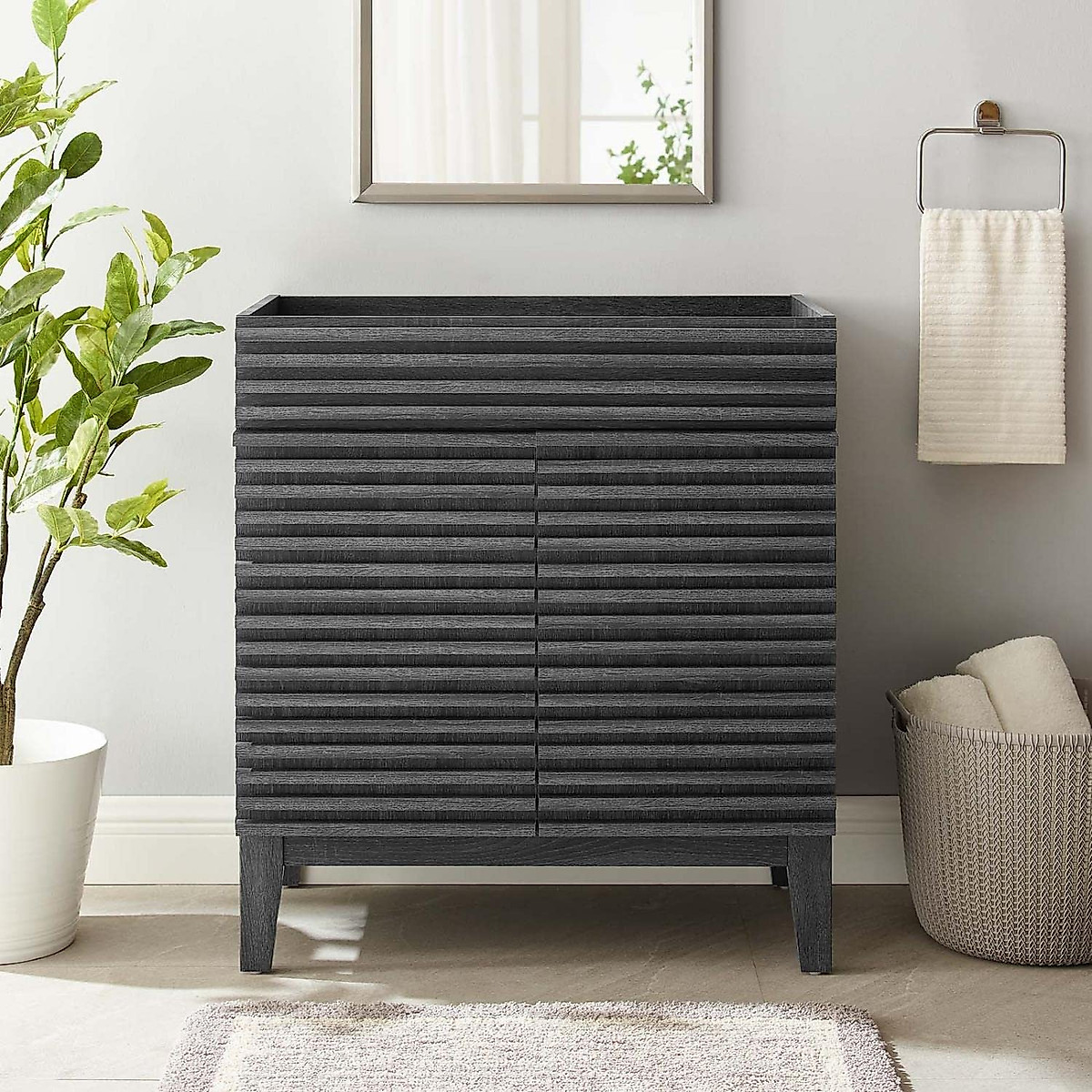 Modway Render 30" Particleboard and Laminate Bathroom Vanity Cabinet in Charcoal