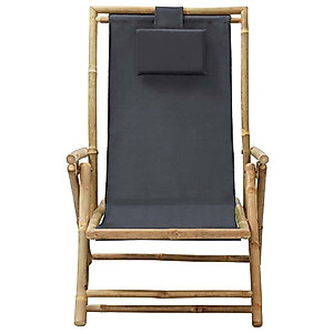 WEMYUFURN Reclining Relaxing Chair Dark Gray Bamboo and Fabric, Patio Dining Chairs, Bar Stools, Outdoor Seating for Outdoor Relaxation and Entertaining in Your Backyard or Poolside